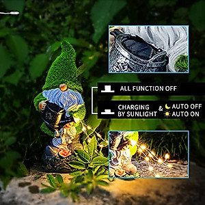 Flocked Large Garden Gnome Outdoor Statues Decor Holding Shower Sign with Solar Lights, Resin Garden Sculpture & Statues, Garden Decorations for Patio, Yard, Lawn Ornaments, Gnome Gifts