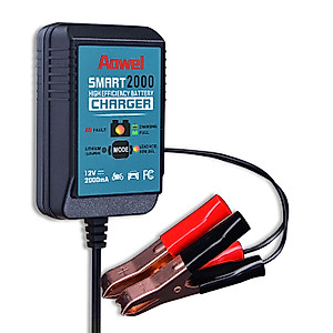 Aowel 12V, 2-Amp Fully Automatic Battery Charger & Maintainer for Car, Lawn Mower, ATV, Motorcycle, Boat, Marine Lithium(LifePO4) and AGM, Deep Cycle Lead-Acid Batteries