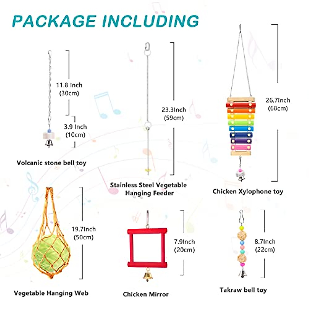 Woiworco 6 Packs Chicken Toys, Chicken Xylophone Toys for Hens, Chicken Pecking Toys and Vegetable Hanging Feeder for Chicken Bird Parrot, Chicken Toys for Coop Chicken Coop Accessories