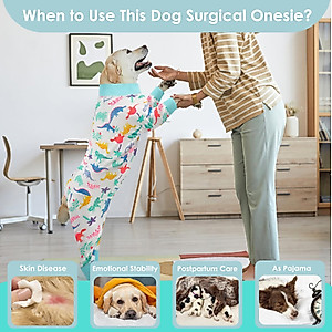 AOFITEE Dog Recovery Suit After Surgery Dog Onesie, Dog Surgical Recovery Shirt for Abdominal Wounds, Dinosaur Print Dog Pajamas Bodysuit for Medium Large Dog Cone Alternative, Full Body for Shedding