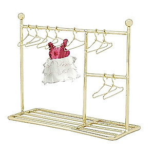 SUPERFINDINGS Gold Iron Clothe Hanger Rack with 10Pcs Mini Hanger Garment Rack with Base Cute Laundry Rack Assortment Closet Accessories for Adult Drying Displaying Dress