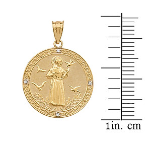 10k Gold Saint Francis Of Assisi Diamond Round Medal Charm Pendant (Small)