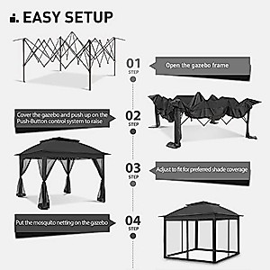 Joyside 11'x11' Pop Up Gazebo for Patios Gazebo Canopy Tent with Sidewalls Outdoor Gazebo with Mosquito Netting Pop Up Canopy Shelter Wedding Tent (Black)
