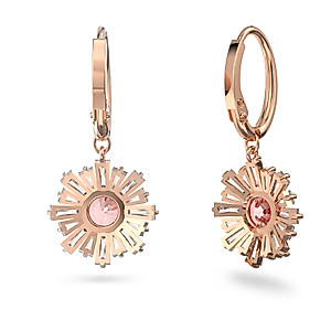 Swarovski Sunshine Drop Hoop Earrings with Pink and Clear Crystal Sun Motif on a Rose Gold-Tone Finish Setting, Part of the Swarovski Sunshine Collection