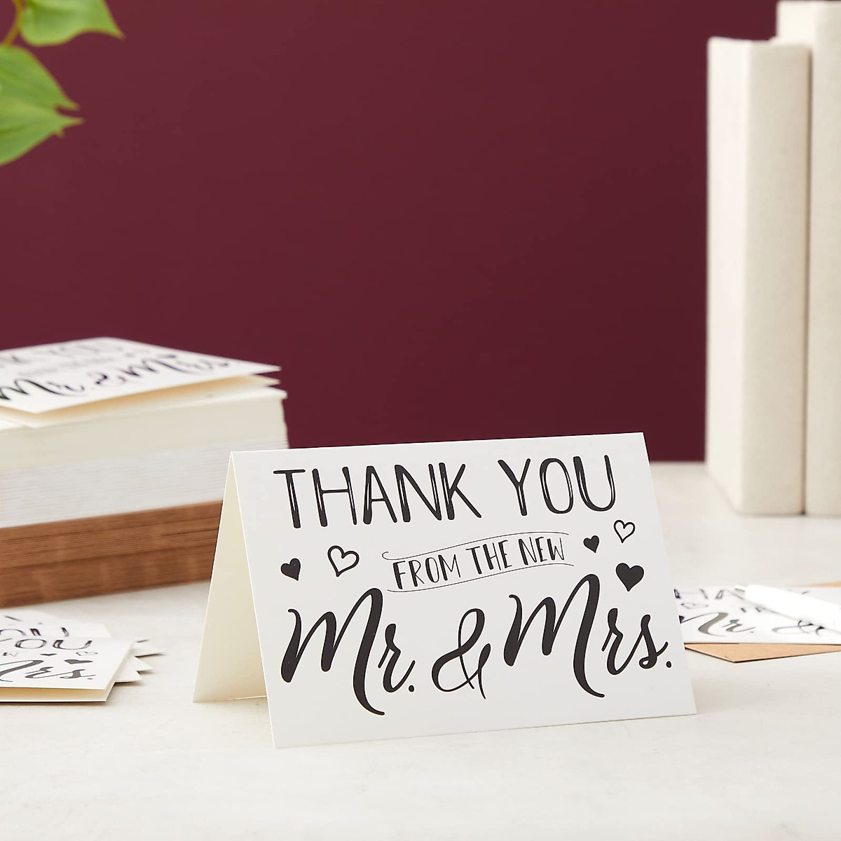 Sustainable Greetings 120 Pack Wedding Thank You from the New Mr and Mrs Cards Bulk with Kraft Brown Envelopes for Weddings, Showers, 4x6 in