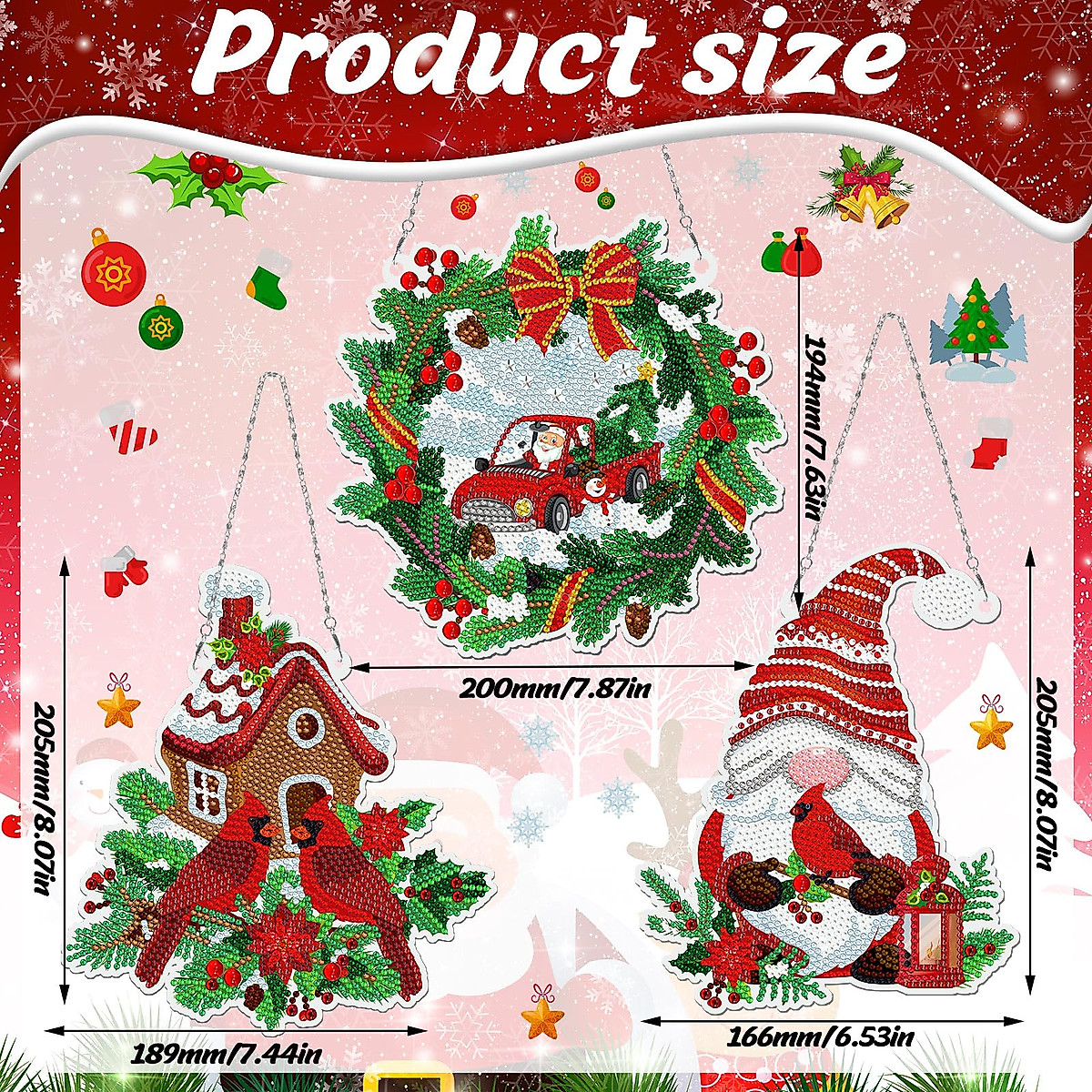 Sintuff 3 Pcs 5D Sunflowers Gnomes Bee Diamond Painting Kits Hanging Honeybee Dwarf Sunflowers DIY Round Diamond Art Kits Gnome Diamond Painting Kits for Art Adults Beginners DIY Home Wall (Garland)