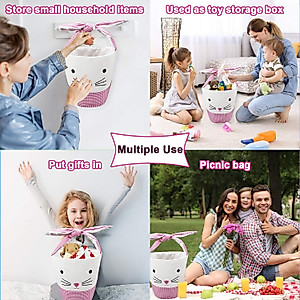 Leesgel Bunny Easter Basket for kids, Easter Basket for Girls Boys Easter Baskets with Handle Easter Bucket Gift Baskets for Kids Easter Basket Bags Party Favors for Kids (Pink)