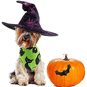 Halloween Dog Bandanas, 4 Pack Triangle Scarves Bibs for Dogs, Adjustable Premium Durable Fabric, Pumpkin Ghost Witch Horror Holiday Pet Bandanas for Small Medium Large Dogs Cats Pets