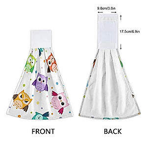 Kigai Owl Kitchen Hanging Towels Set of 2, Absorbent Hand Tie Towels Tea Bar Dishcloths Dry Towels for Kitchen Bathroom Home Decor, 12 x 17 Inch