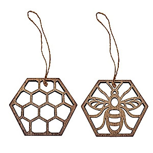 10Pcs Wooden Coaster Hollow Hex Wooden Cup Cushion Honeycomb Design Cup Pad Wall Art Decoratiob for Bee Lovers Collection Housewarming Gift Coffee DIY Bar Home Decor(10Pcs, Bees)