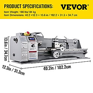 VEVOR Metal Lathe 8.7 x 29.5 Inch/220 x 750MM Mini Metal Lathe 1.1KW Infinitely Variable Speed Mini Lathe Machine LED Screen for Counter Face Turning Driling