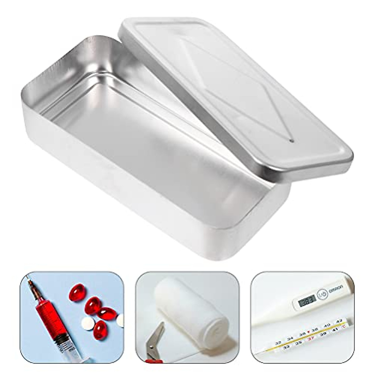 Scicalife 2pcs Aluminum Rectangular Storage Box Small Needle Container Empty Hinged Tins Box Sewing Needle Case Small Tin with Lid