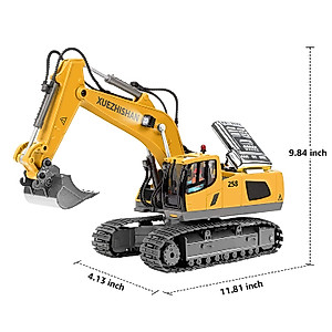 KidsFaves Remote Control Excavator Toys for Boys Turns 680-degree 2 Batteries Metal Shovel Lights/Sounds Construction Toys Birthday Gifts Boy Toys for 3 4 5 6 7 8 Years Old