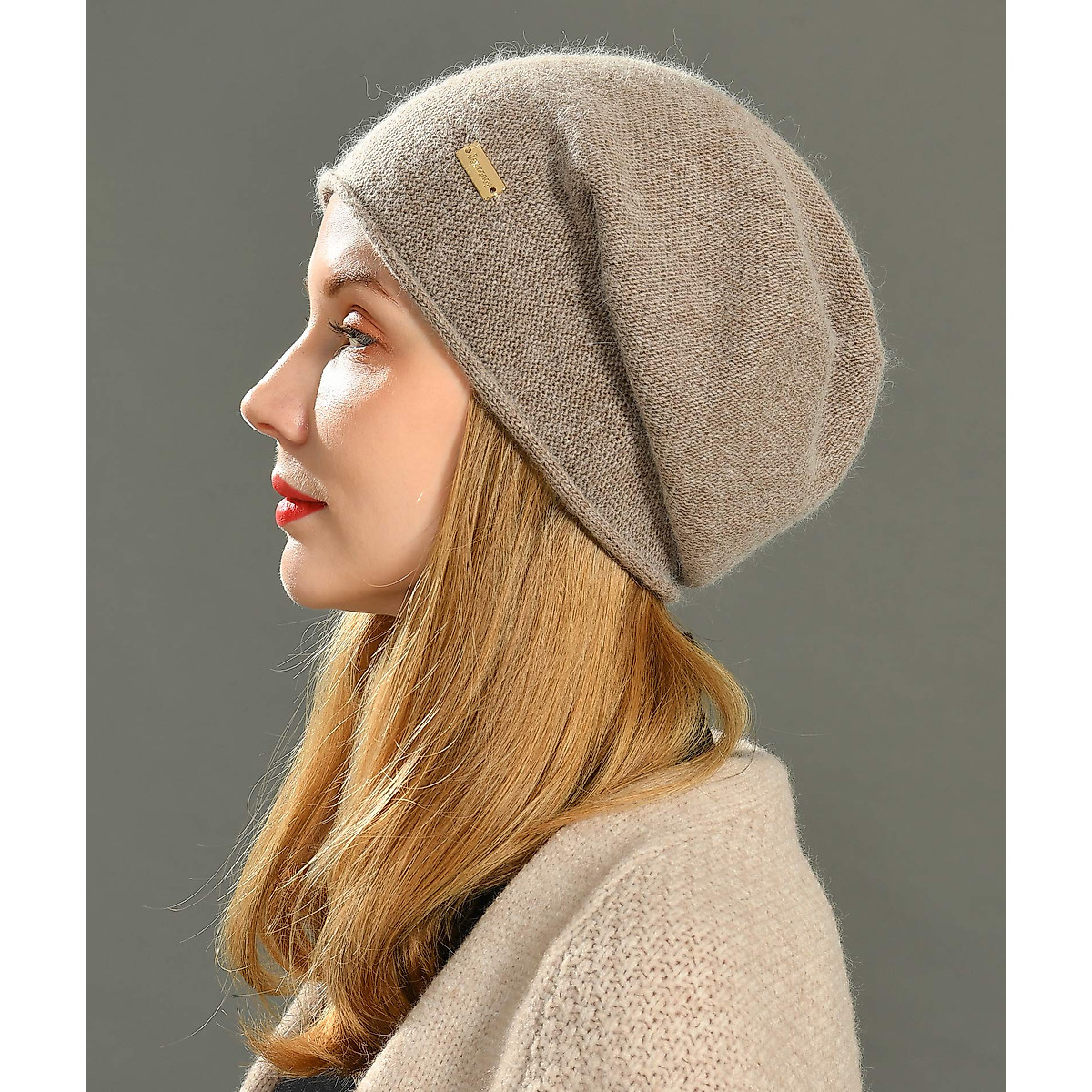 jaxmonoy Cashmere Slouchy Knit Beanie Hat for Women Winter Soft Warm Ladies Fleece Wool Knitted Skull Beanies Cap - Brown