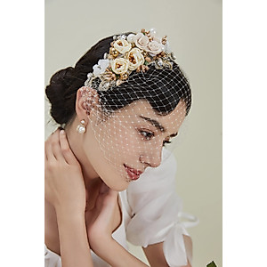 BABEYOND 1920s Fascinator Mesh Flower Pearl Veil Headband Bridal Wedding Tea Party Fascinator Veil for Women