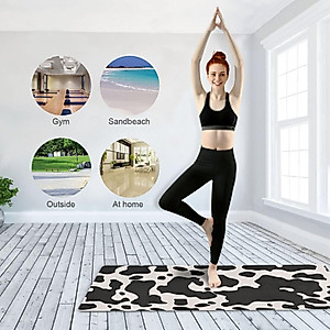 GOODOLD Cow Texture Black Yoga Mat, 71 x 26 Inch Non-slip Yoga Mats Folding Travel Exercise Mat Indoor Outdoor Gym Pilates with Storage Bag for Women Men