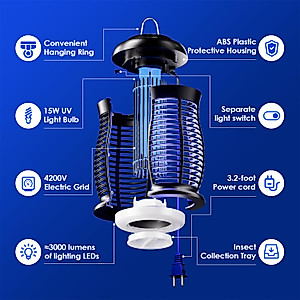 Bug Zapper,Bug Zapper Outdoor,4200V Plug in Mosquito Zapper with LED Light,Fly Trap for Indoor&Outdoor Waterproof Mosquito Killer,Electric Fly Traps