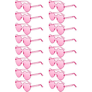 Colzzy 16 Pair Heart Shaped Sunglasses Candy Color Glasses Frameless Sunglasses for Party Women(Pink)