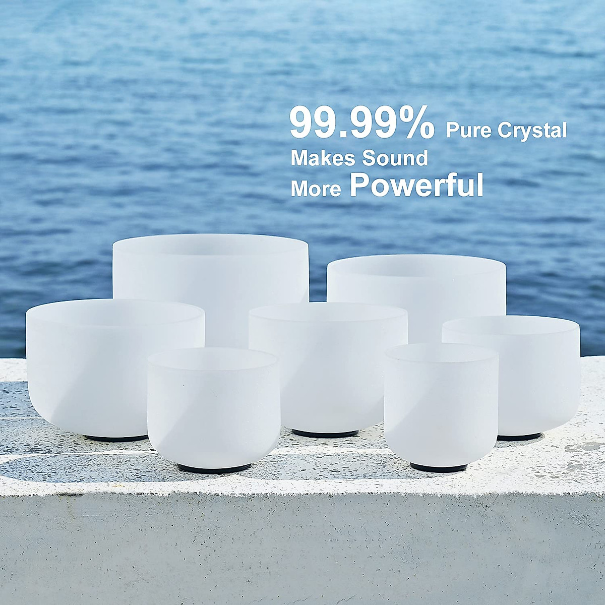 CVNC 432HZ 6-12 Inch Set Of 7 PCS Frosted Chakra Quartz Crystal Singing Bowls For Sound Healing Free 2 PCS Travel Carry Case Bag