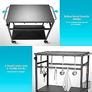 Outdoor Grill Table with Storage for Patio,Double-Shelf Movable Kitchen Cart Island Table on Wheels with Grill Mats,20" x 32" Multi-Functional Heavy Duty Kitchen BBQ Food Prep Table for Grill
