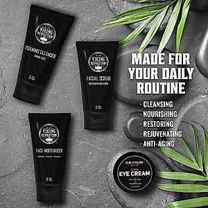 Viking Revolution Mens Facial Skin Care Kit - Includes Rejuvenating Face Moisturizer (5oz) Microdermabrasion Facial Scrub (5oz) Foaming Cleanser (5oz) Eye Cream (1oz)