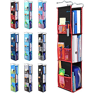 ABRA® 3 Shelf Hanging Locker Organizer for School, Gym, Work, Storage | Deep Shelves 6.5”x 9”| Eco-Friendly Fabric Healthy for Children | Adjustable School Locker Shelf from 3 to 2 Shelves (Black/Red)