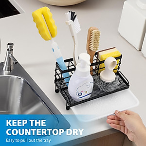 XG Glitter Sponge Holder for Kitchen Sink, Non-Slip Ktichen Sink Caddy Organizer, Bathroom Storage Organizer for Brush, Soap, Toiletries, Rustproof, Easy to Clean, Kitchen Bathroom Accessories - Black