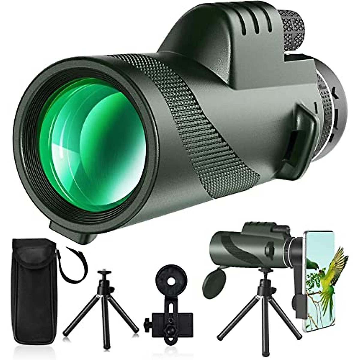 80x100 Monocular-Telescope Low Night Vision Monoculars High Definition for Adults High Powered with Smartphone Adapter Telescope Hunting Wildlife Bird Watching Travel Camping Hiking