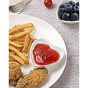 Delling Mini Dipping Bowls Set Soy Sauce Dish/Bowls, Heart Shaped Dip Bowls, Small Ceramic Bowls for Ketchup, Condiments, Chips Dip Sets, Best Choice for BBQ and Other Party Dinner - 2Oz, Set of 6