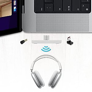 PEPPER JOBS Dual Bluetooth 5.0 USB-C Adapter, Compatible with PC/Laptop/TV/Switch/PS4/PS5, Wireless Audio Transmitter with aptX Low Latency, Dual Bluetooth Devices Connecting, 3.5 mm Mic Chat(White)
