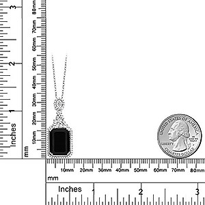 Gem Stone King 925 Sterling Silver Black Onyx Pendant Necklace For Women (7.20 Cttw, Gemstone Birthstone, Emerald Cut 14X10MM, with 18 Inch Silver Chain)