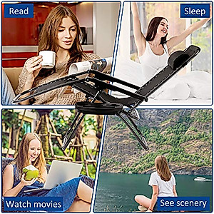 Dkeli Zero Gravity Chair Set of 2 Patio Folding Adjustable Zero Gravity Lounge Chair with Cup Holders Outdoor Recliner Camping Chair for Poolside Backyard Lawn Beach, Black