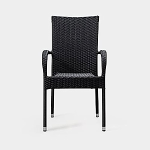 Patio Sense Morgan Outdoor All-Weather Wicker Stacking Woven No Assembly Steel Powder Coated Frame Lightweight Indoor Outdoor Porch Backyard Lawn Garden Balcony - Black - Set of 4