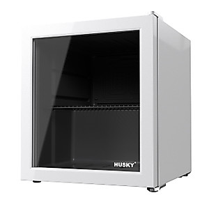 Husky Premium Countertop Mini Fridge, 46L Compact Beverage Refrigerator with 40 Can Capacity, Freestanding Mini Drink Fridge with Reversible Glass Door (White)