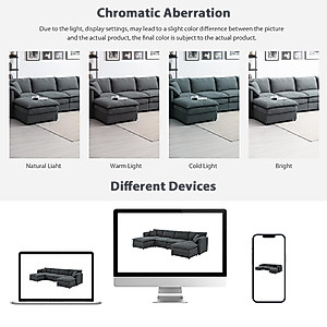 ONEMMLION 134" Cloud Couch Sectional Sofa with Ottomans, Modular Sectional Couch with Double Cushions, Modern 6 Seat Comfy Oversized Chenille U Shaped Couch for Living Room, Grey
