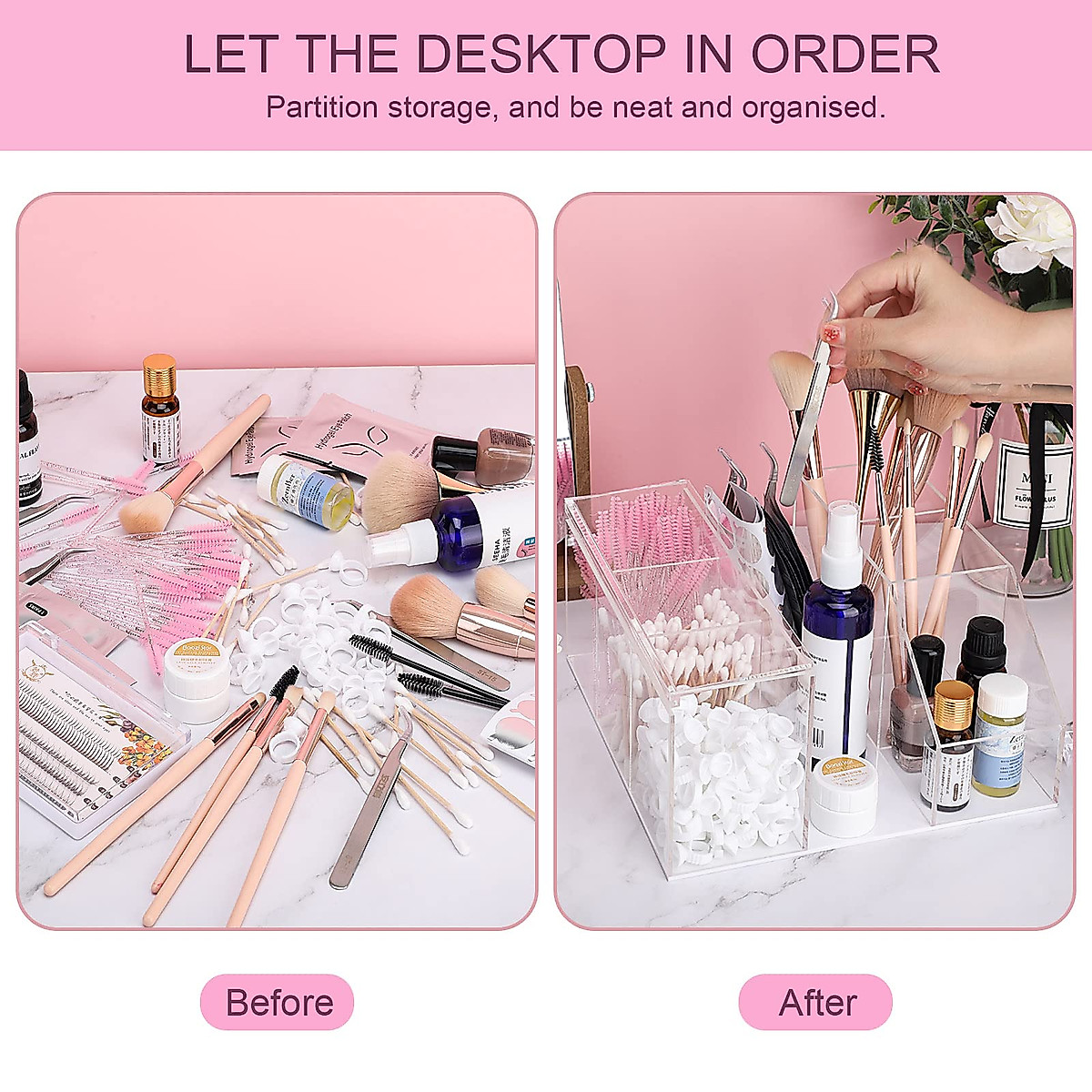 Noverlife Eyelash Beauty Organizer, Display Rack Organizer, Clear Makeup Organizer, Eyelash Extension Supplies Storage Display Box for Grafting Lash Extension, Home & Eyelash Salon - Transparent