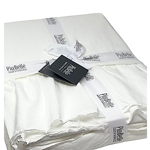 Piubelle Portugal Solid White 3pc Duvet Cover Set with Single Flange Fringed Edges Shabby Chic French Farmhouse Style Comforter Quilt Cover 100% Cotton Luxury (King)