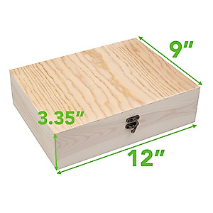 VIKOS Products (2-Pack) Unfinished Wooden Box with Hinged Lid for Crafts DIY Storage Jewelry Pine Box - 12" x 9" x 3.35"