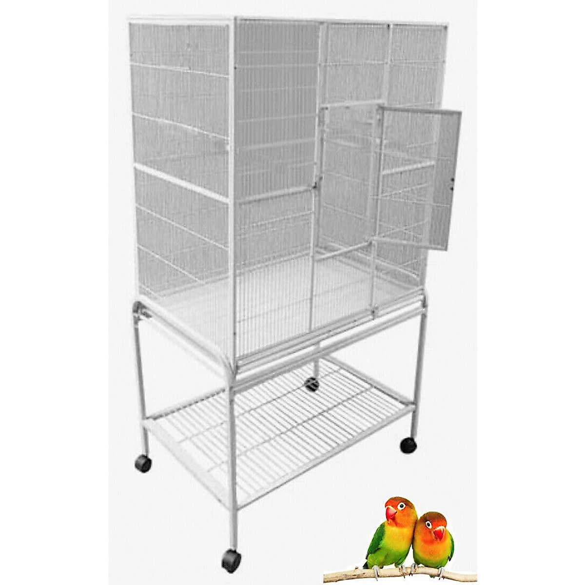 64" Extra Large Wrought Iron Side Nesting Box Doors for Flight Breeding Canary Parakeet Cockatiel Lovebird Finch Bird Flight Home Cage with Removable Rolling Stand