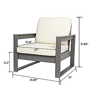 Laurel Canyon Outdoor Club Chair HDPE Recycled Plastic Patio Chairs with Cushion, Slate Grey