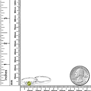 Gem Stone King 10K White Gold Green Peridot and White Lab Grown Diamond 3-Stone Bridal Engagement Wedding Ring Set For Women (0.79 Cttw, Gemstone August Birthstone, Round 5MM, Size 6)