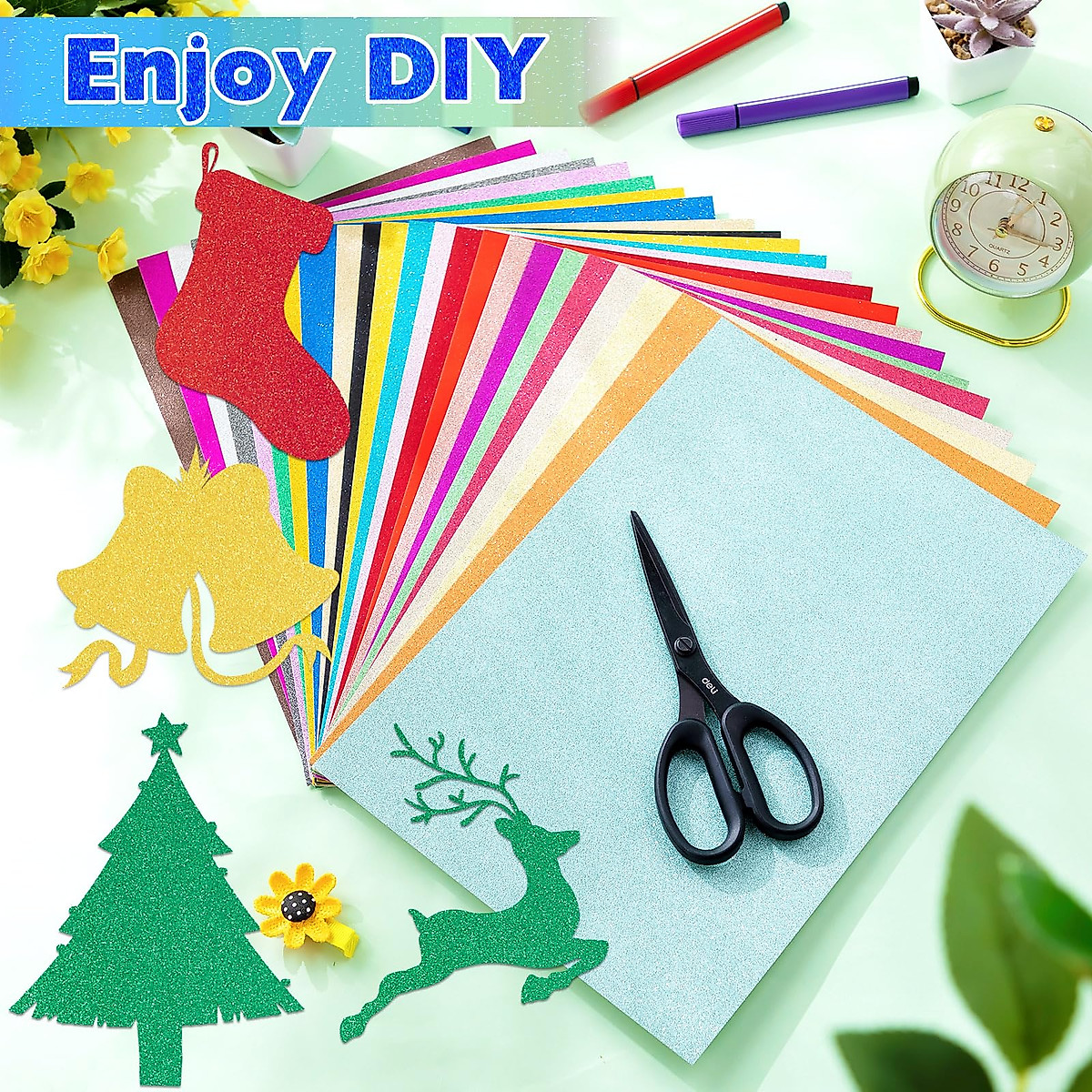 Zhanmai 400 Sheets Christmas Glitter Cardstock Paper Bulk, 11.7 x 8.3 Inch 250 GSM Sparkly Card Stock Paper for Crafts DIY Party Autumn Christmas Holiday Supplies(Multicolor)