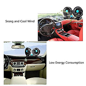 Electric Car Cooling Fan, Dual Head 12V 360 Degree Rotatable for Auto Truck Vehicle Boat
