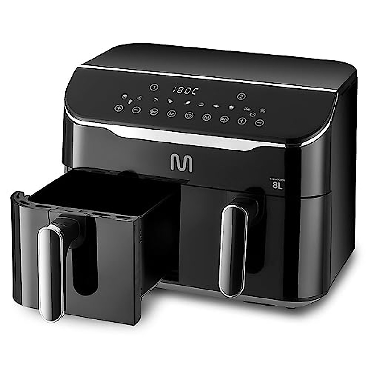 Multi GO219 5-in-1 Dual Zone Air Fryer: 8 Quartz Capacity with 2 Independent Frying Baskets and Independent Temperature Control, Smart Finish to Roast, Broil, Dehydrate Function, 1700W, Black.