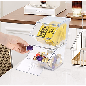 Yomjarl Tea Bag Storage 2 Pack Clear Plastic Tea Display Box Stackable Tea-Bag Holder Organiser Coffee Bar Organiser for Tea Bags,Sugar,Coffee Pods Storage for Kitchen Countertops Cabinets Pantry