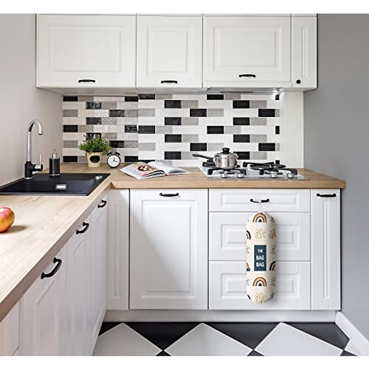 XIKAINUO Funny Rainbow Pattern Kitchen Grocery Bag Storage Holder, Washable Canvas Grocery Shopping Bags, Hanging Trash Bag Dispensers, Home Kitchen Bathroom Farmhouse Decor for Women Mom Grandma Gift