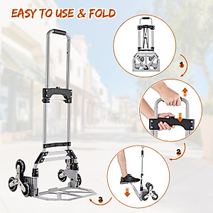 Stair Climbing Hand Truck,Heavy-Duty Hand Cart with Telescoping Handle,165 LB Load Capacity,6-Wheel Folding Cart for Moving and Office Use (Upgrade 6 Wheel)