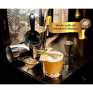 Mnixy STR-4-PRO 4 Prong Strainer with Tight Coil and Double Sided Jigger Cocktail, Stainless Steel, Silver