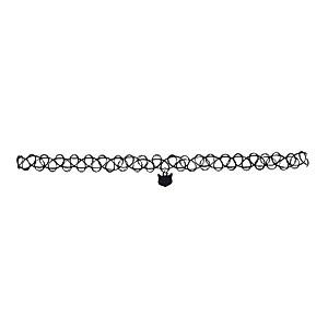 LUX ACCESSORIES Halloween Black Tattoo Stretchable Choker Glittery Pumpkin Cat Pendant