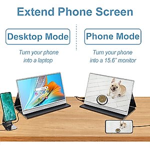 HONGO Portable Monitor 15.6'' 1080P FHD USB-C Portable Laptop Monitors Smart Cover & Dual Speaker, HDMI Computer Display IPS HDR External Gaming Monitor for PC Phone Mac Xbox PS4 Switch (P16B)